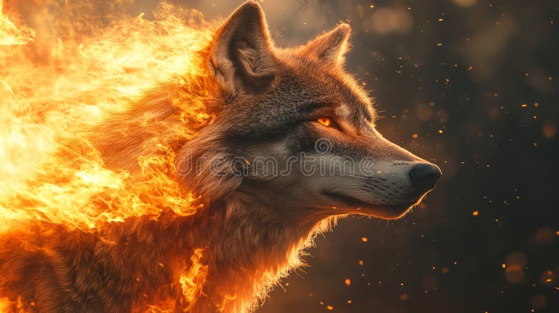 Burning Wolf. Fiery Predator with Glowing Eyes. Intense and Wild ...