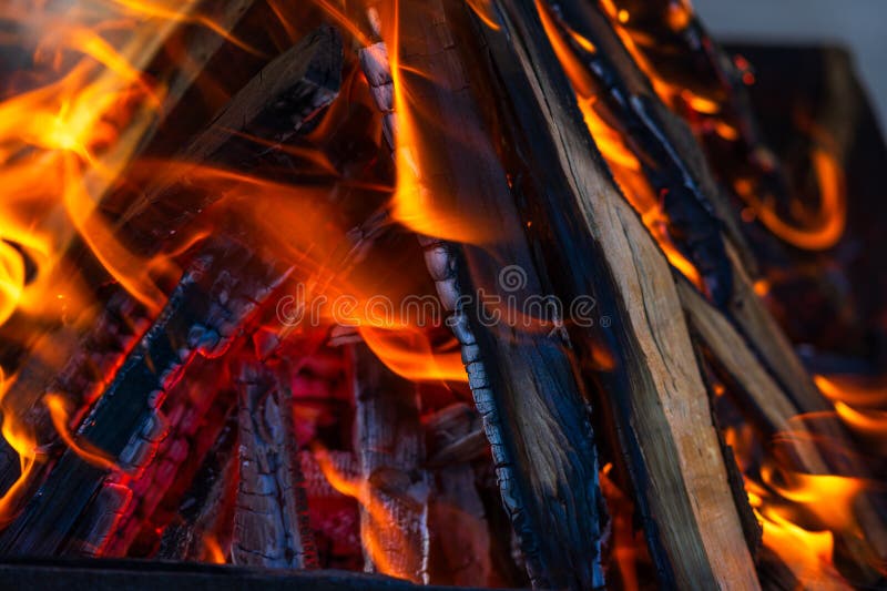 Burning Wood Chips To Form Coal. Barbecue Preparation, Fire before ...