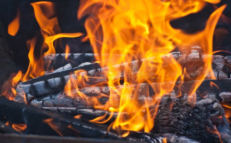 Burning Wood and Coal in Fireplace Stock Image - Image of wood, burn ...