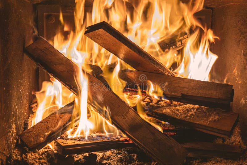 Burning Wood in the Fireplace, Bright Red Fire Stock Photo - Image of ...