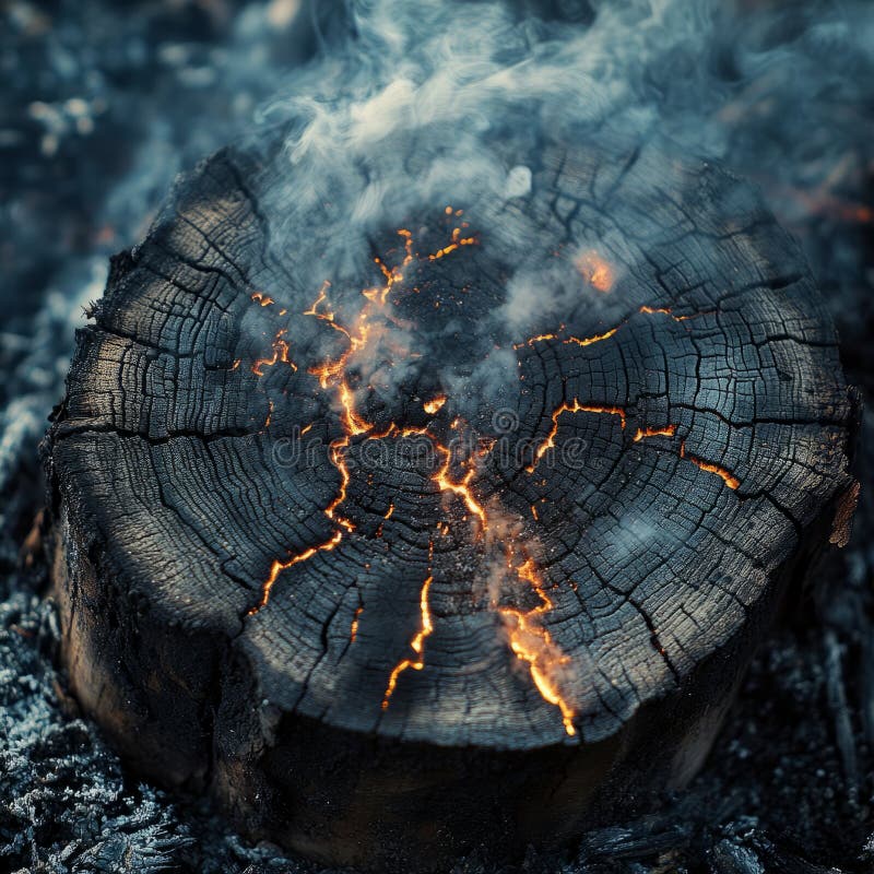 Burning Wood Log Glowing Embers Rising Smoke Stock Photos - Free ...