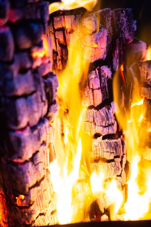 Burning Glowing Wood Logs Closeup Stock Photo - Image of fire, energy ...