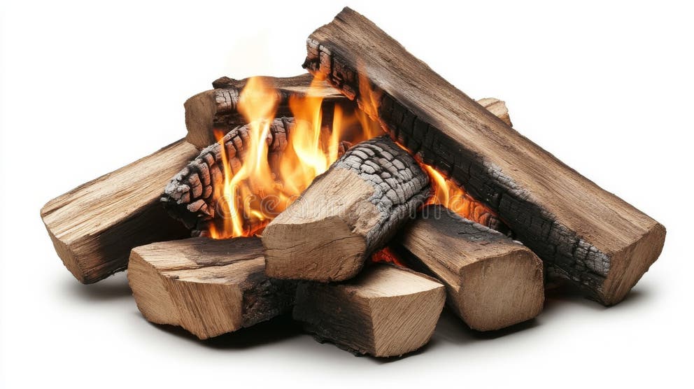 Burning Wood Logs Campfire Isolated on White Background Stock ...