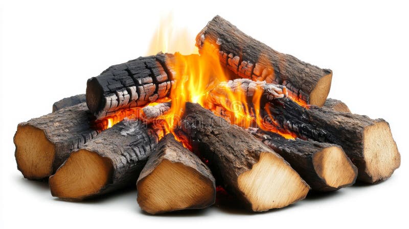 Burning Wood Logs Campfire on White Background Stock Illustration ...