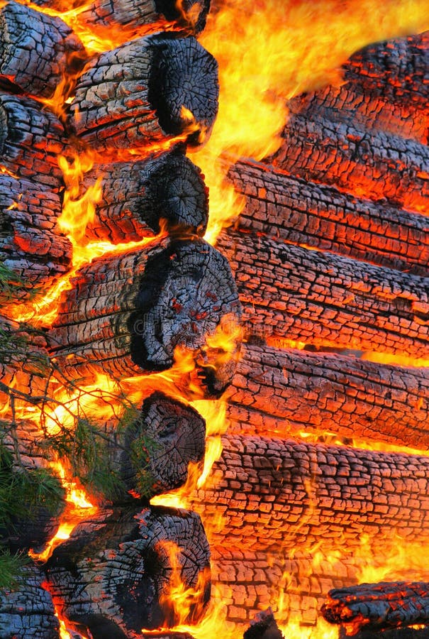 Burning Wooden House. Close-up Stock Photo - Image of black, brushwood ...