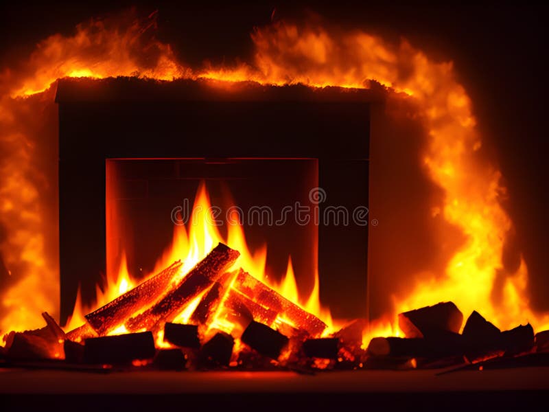 Burning Wooden Log with Flames, Ai Generated Stock Illustration ...