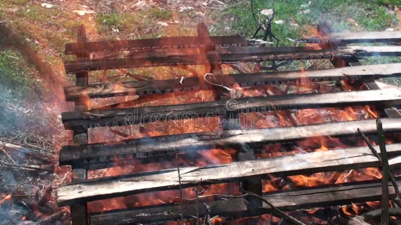Burning Wooden Beams, Close-up Stock Video - Video of burning, camp ...