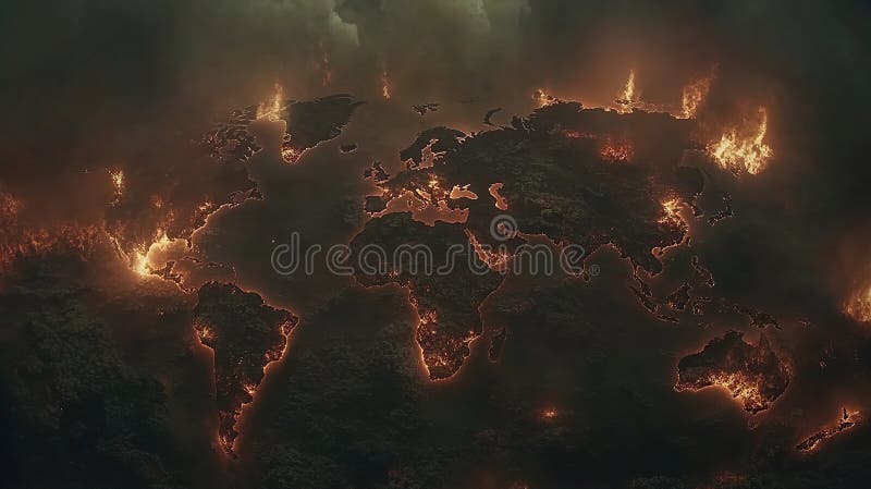 Burning World Map, Apocalyptic Fire, Smoke, Climate Change ...