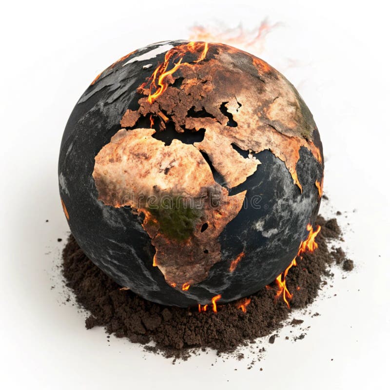 Burning World Representing Global Environmental Destruction Isolated on ...