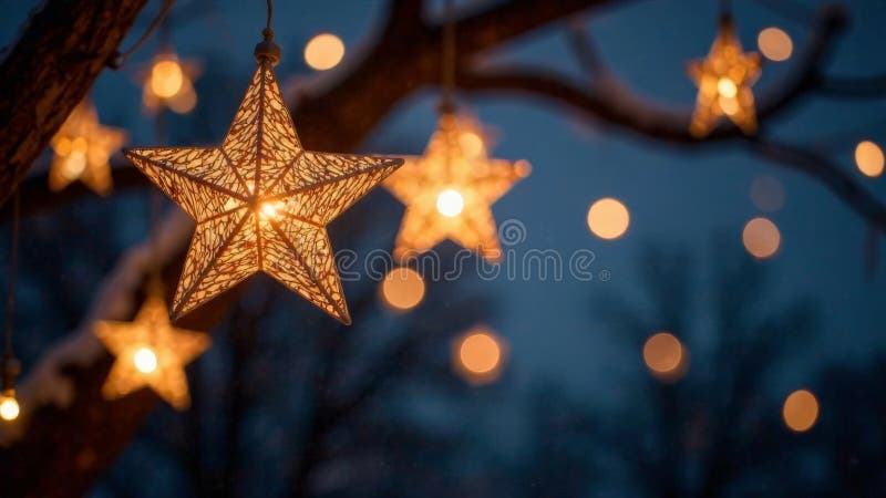 Burning Woven Stars on Branches Stock Illustration - Illustration of ...