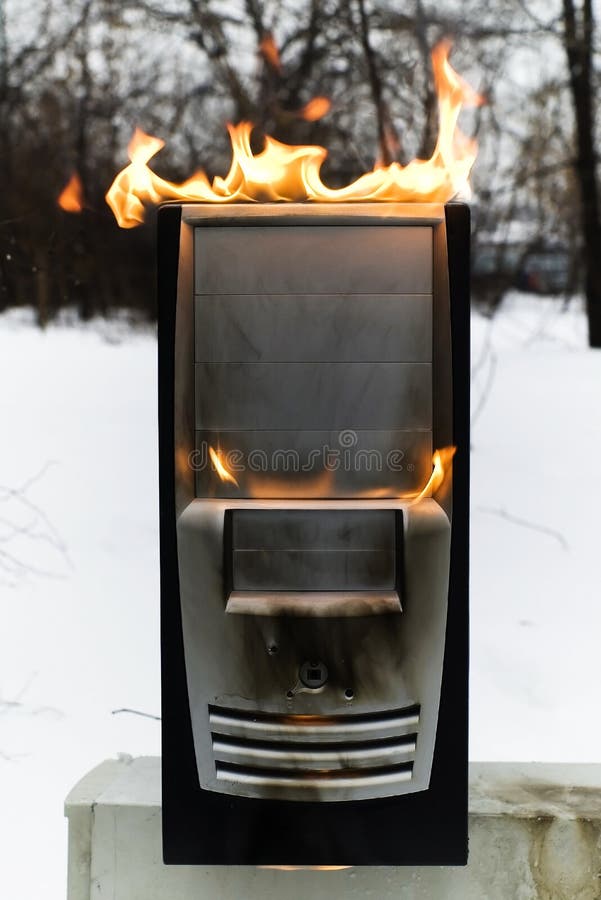 Burninging computer case stock photo. Image of hell, bonfire - 4518830