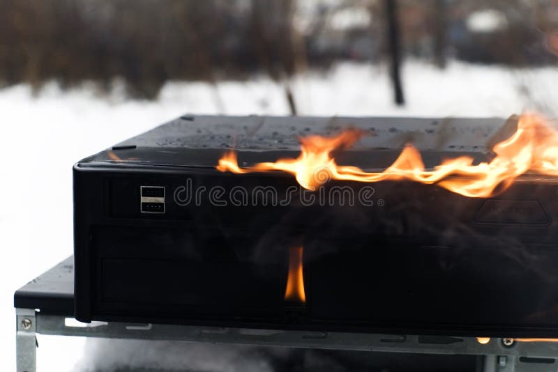 Burninging computer case stock image. Image of fire, equipment - 4518891