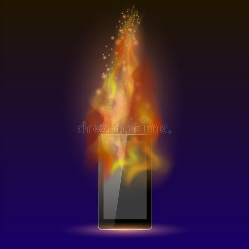 Burninng Tablet Computer with Fire Flame Stock Illustration ...