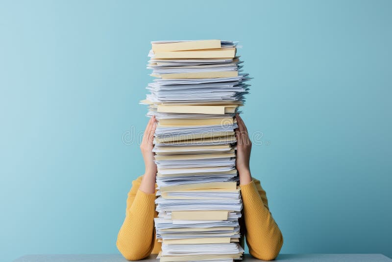 Burnout at the Desk Concept Overwhelmed Person Hiding Behind a Large ...