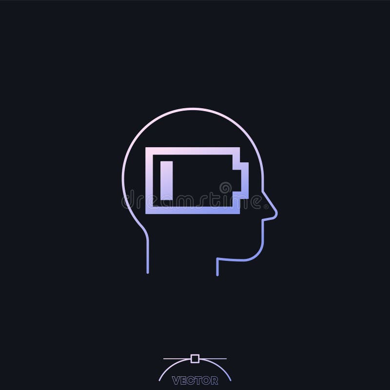 Burnout, Fatigue Icon with Low Battery and a Head Stock Vector ...