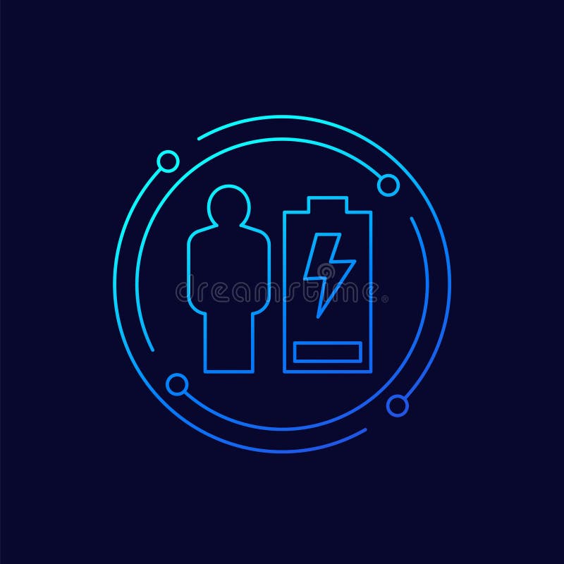 Burnout or Fatigue Icon with Low Battery, Linear Stock Vector ...