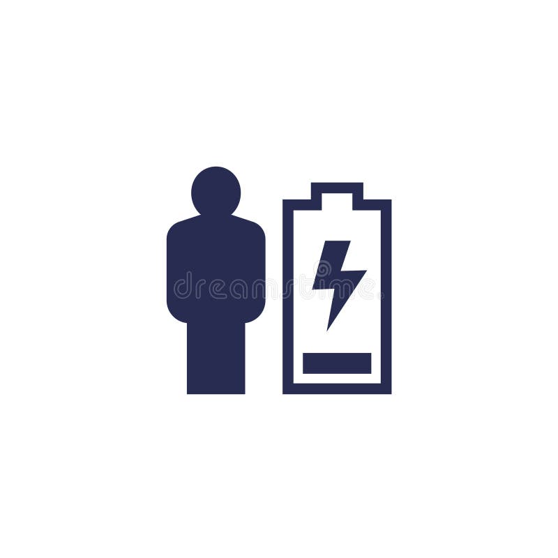 Burnout, Fatigue Icon with Low Battery and Man Stock Vector ...