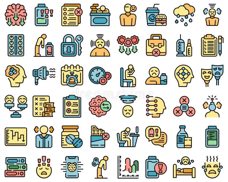 Burnout Icons Set Vector Color Outline Stock Vector - Illustration of ...