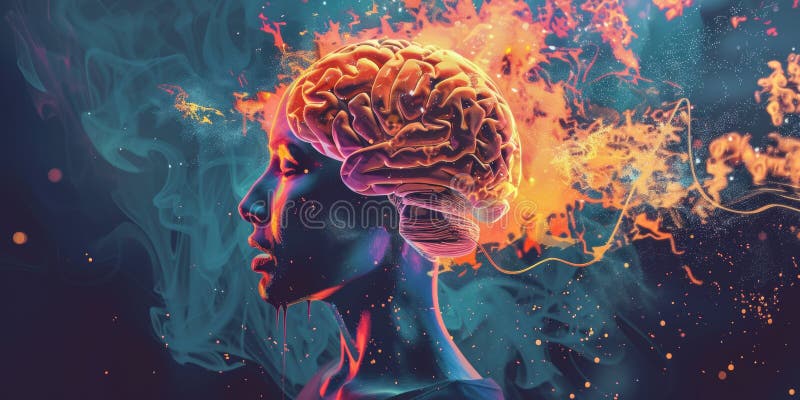 Burnout and Overload of Stress, Flame Explode Out of a Head and Brain ...