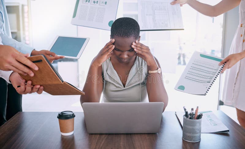 Burnout, Stress and Headache with Business Woman and Work Overload, Too ... Burnout, Stress and Headache with Business Woman and Work Overload, Too ...
