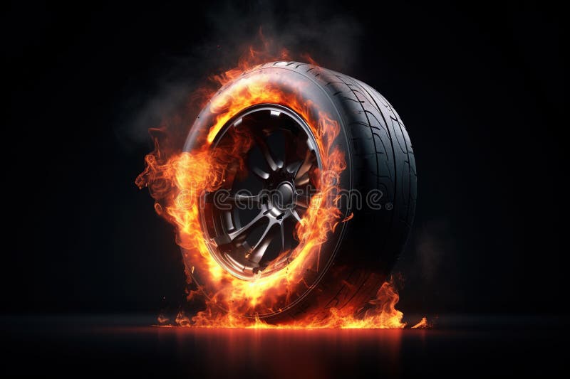 Burnout Tire Flames and Smoke. Generative AI Stock Illustration ...