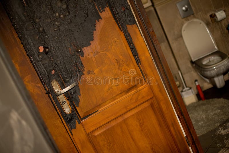 Burnt Apartment House Interior. Burned Wardrobe with Clothes Stock ...