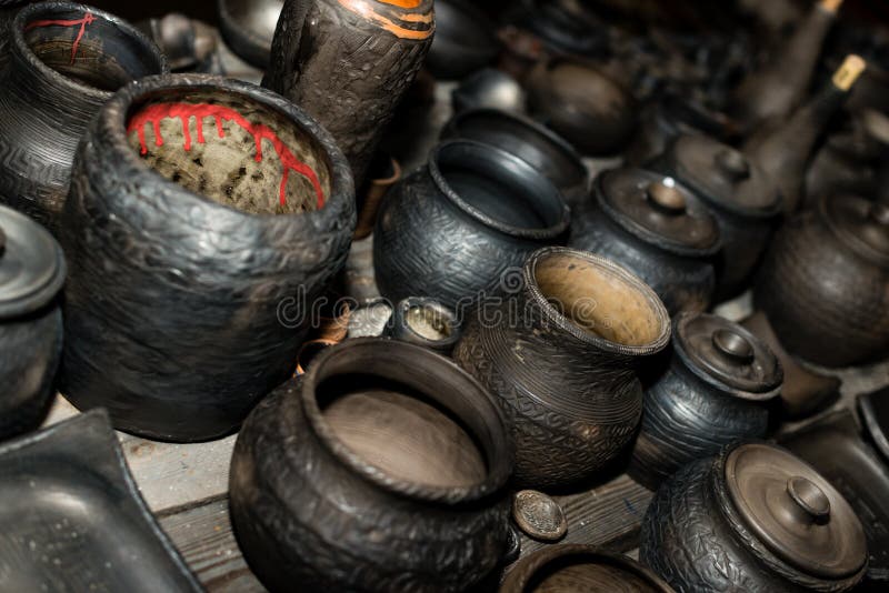 Burnt Black Ceramics. Burnt Clay Pots and Plates, Dishes - Image Stock ...