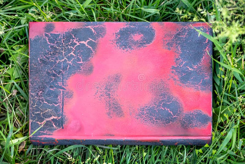 Burnt Book with Red Binding in the Garden on the Grass. a Discarded ...
