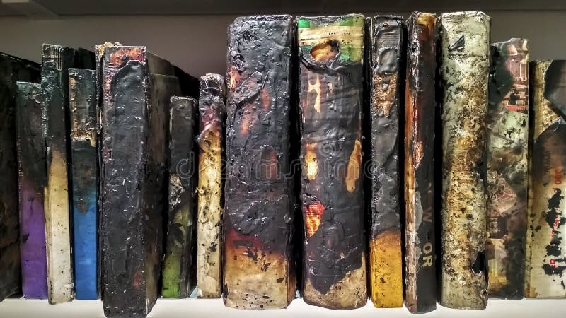 Burnt Books on a Pile of Ashes in the Smoke, Destruction of Books Stock ...