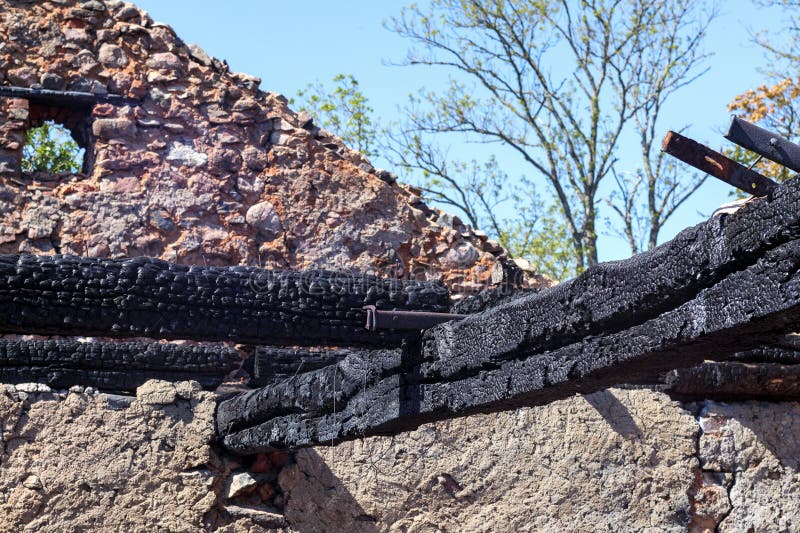 .a Burnt Building with Remaining Stone Walls Stock Photo - Image of ...