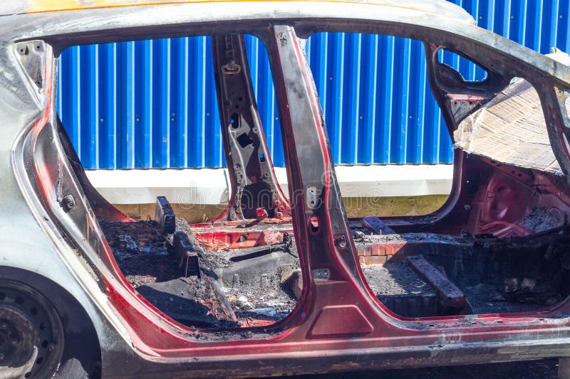 Burnt Car. Electric Car Fire Stock Image - Image of department, wreck ...
