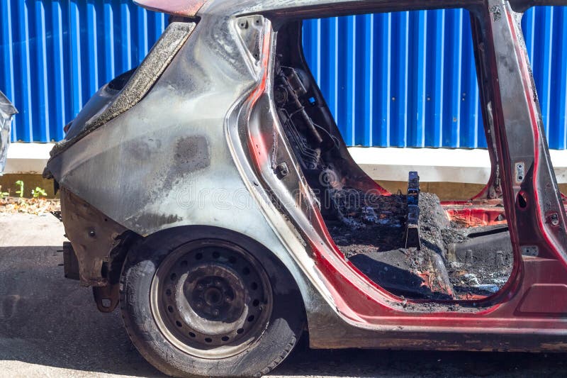 Burnt Car. Electric Car Fire. Car after a Fire Stock Image - Image of ...