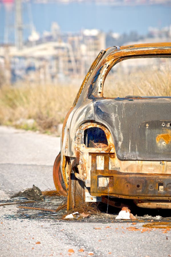 Burnt car stock photo. Image of dead, driver, auto, fire - 68578596