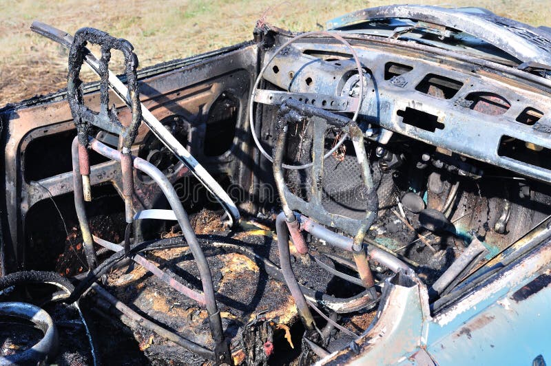 Burnt Out Car, Burnt Out Car after Accident. Engine Block, Front Axle ...