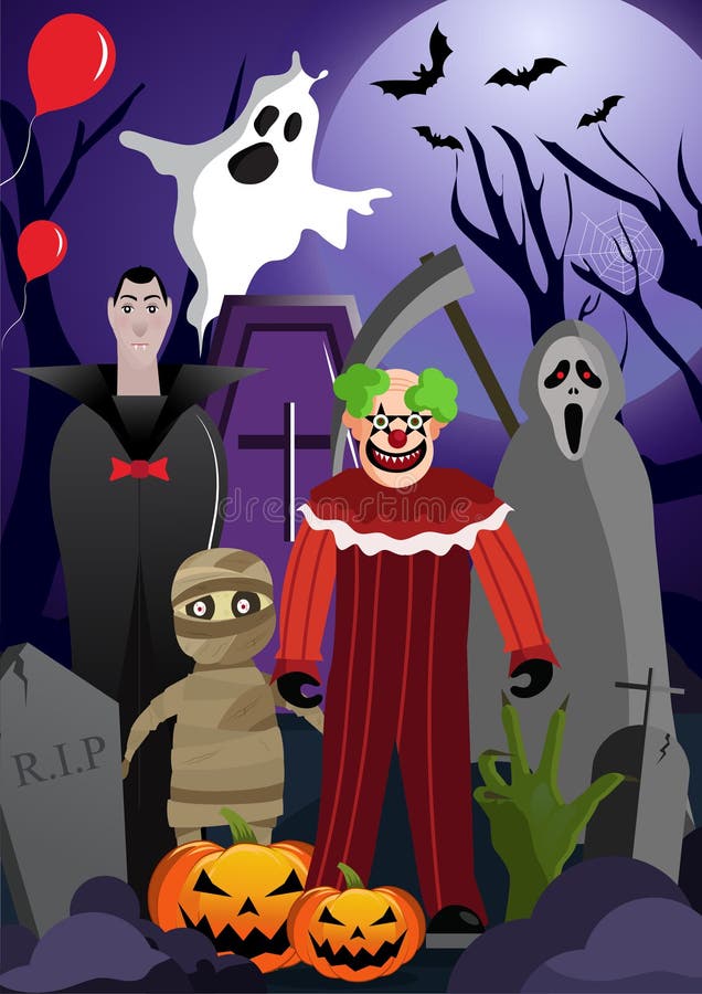 Illustration of Halloween Spooky Characters Stock Vector - Illustration ...