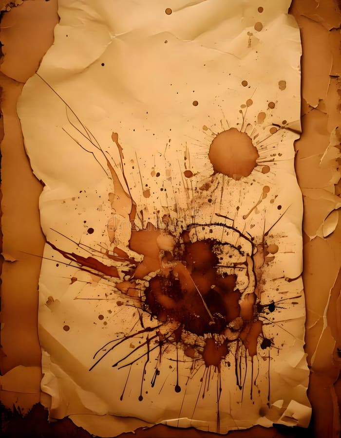 Burnt, Crumpled Aged Paper with Ink Splatters and Sepia Tone Stock ...