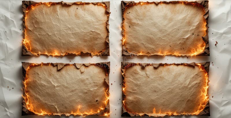 Burnt Edge Parchment Paper with Fire Frames for Creative Designs Stock ...