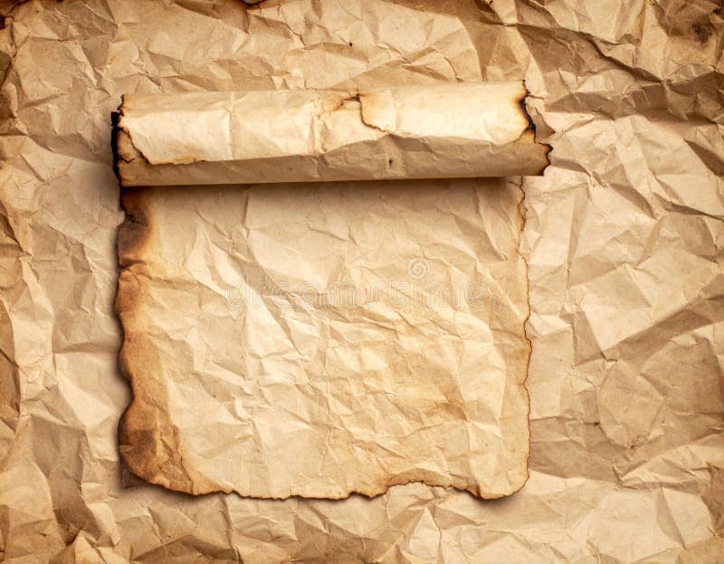 Burnt Edged Scroll on Wrinkled Beige Paper Background Texture Vintage ...