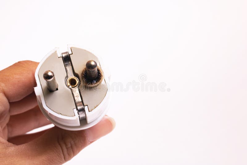 Burnt Electrical Plug on White Background Stock Image - Image of danger ...