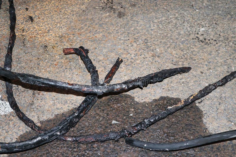 Burnt Electrical Wires on Concrete Stock Image - Image of accident ...