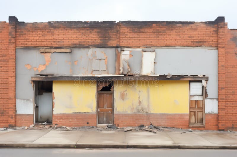 Burnt Facade of a Brick House with Fire Damage Visible Stock Image ...