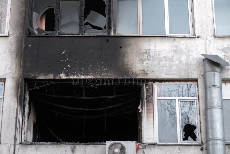 Burnt Facade of Building. Black Walls after Fire. Arson Concept Stock ...