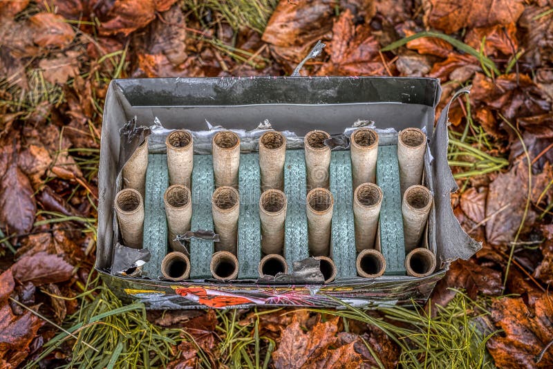 Burnt Fireworks Battery on the Grass Stock Photo - Image of firework ...
