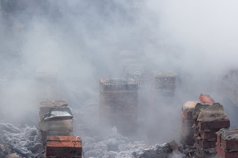 Burnt Floor and Heavy Smoke after a Fire in a Building Stock Photo ...