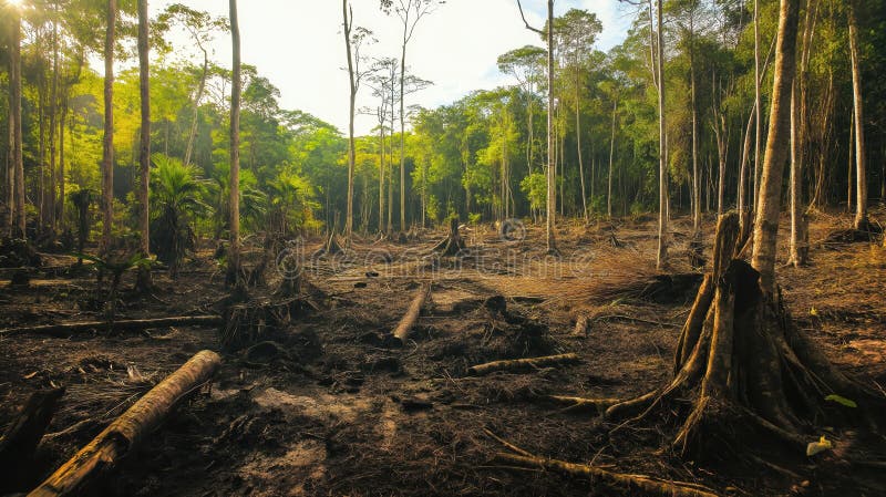 Burnt Forest with Charred Tree Stumps and Destruction after ...