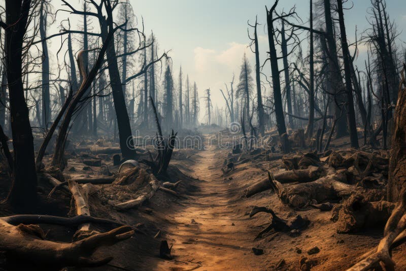 Burnt Forest, Dead Trees. Wildfire Disaster Stock Illustration ...