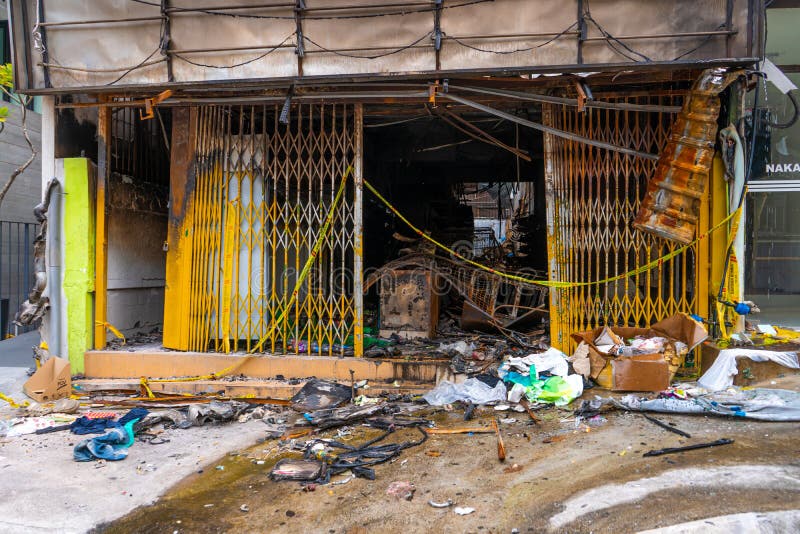 Burnt Grocery Store. Fire in the Building Editorial Stock Photo - Image ...