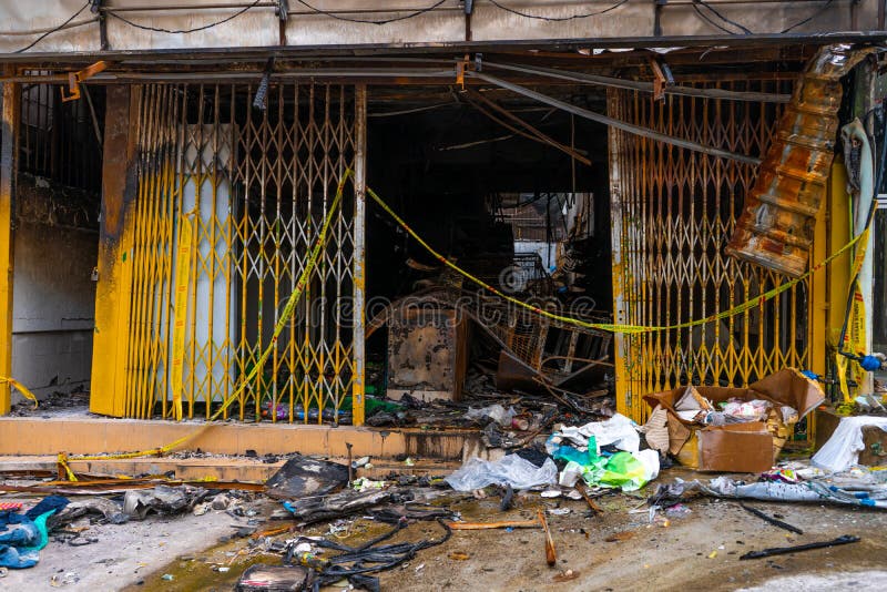 Burnt Grocery Store. Fire in the Building Editorial Stock Photo - Image ...