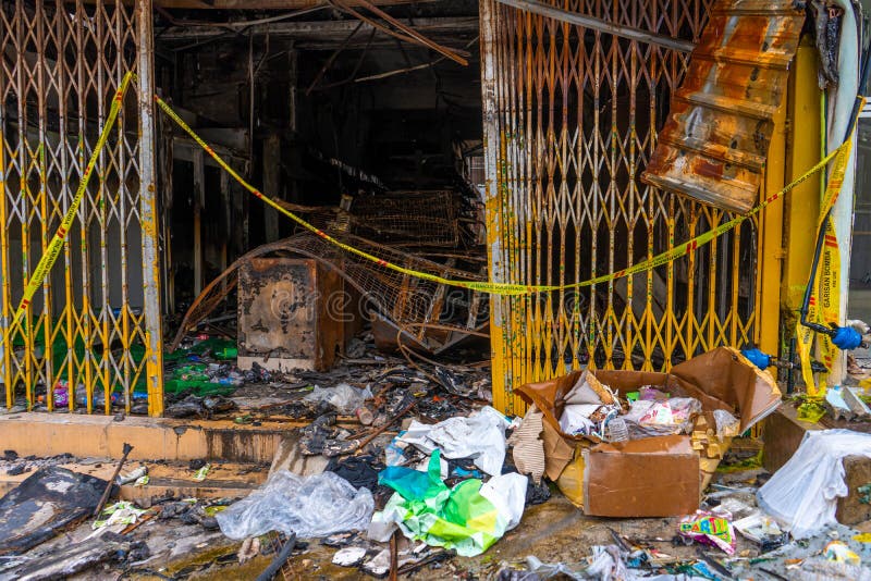 Burnt Grocery Store. Fire in the Building Editorial Stock Photo - Image ...