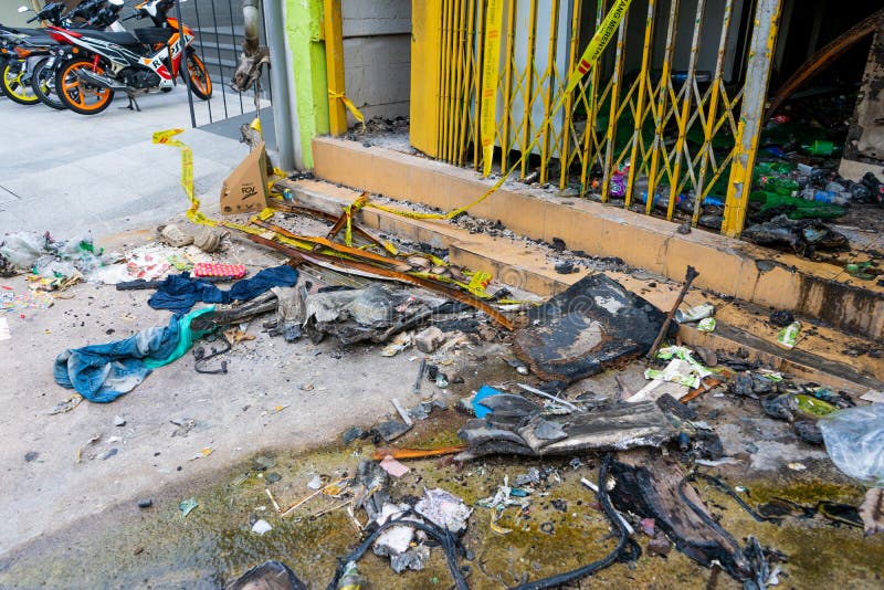 Burnt Grocery Store. Fire in the Building Stock Photo - Image of danger ...